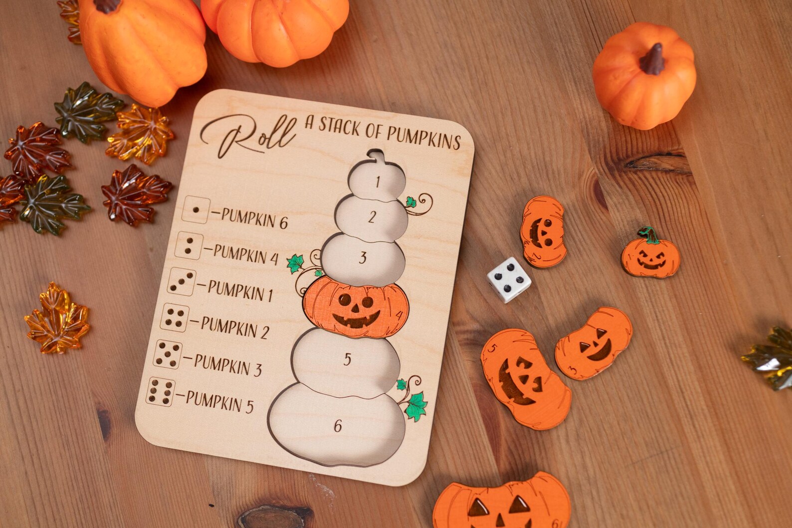 Laser Cut Digital File, Halloween Roll A Stack of Pumpkins Puzzle Game ...
