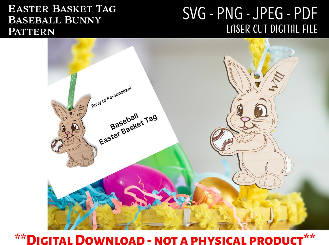 Laser Cut Digital File / Easter Basket Tag Baseball SVG / Glowforge ...