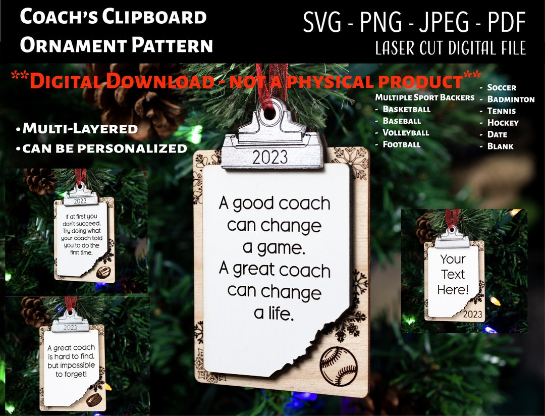 Laser Cut Digital File / Coach Clipboard Sports Christmas Ornaments SVG ...