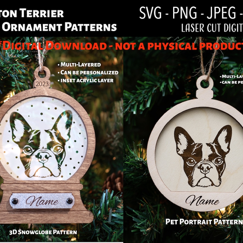 Boston Terrier Svg Ornament - Etsy UK