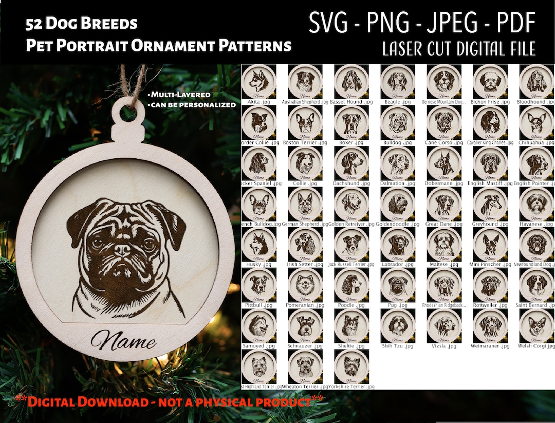 Laser Cut File / Christmas Ornament Digital File / Dog Breed Christmas ...