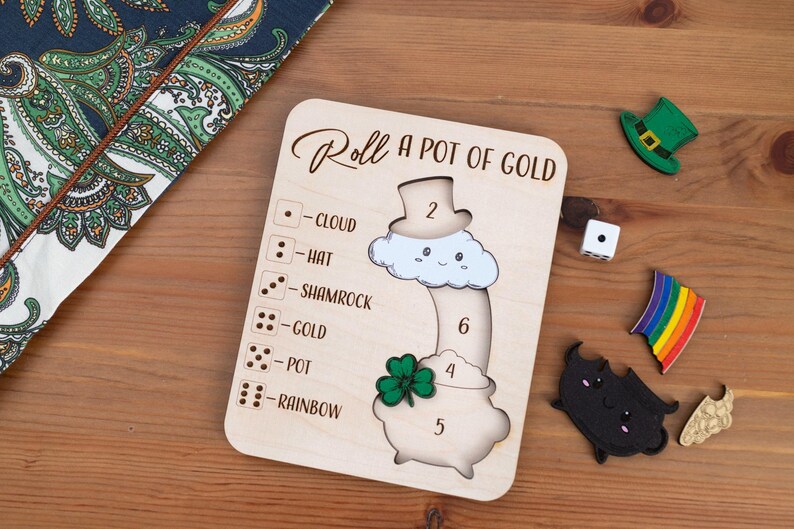 Laser Cut Digital File, St. Patricks Day Roll A Pot of Gold Puzzle Game ...