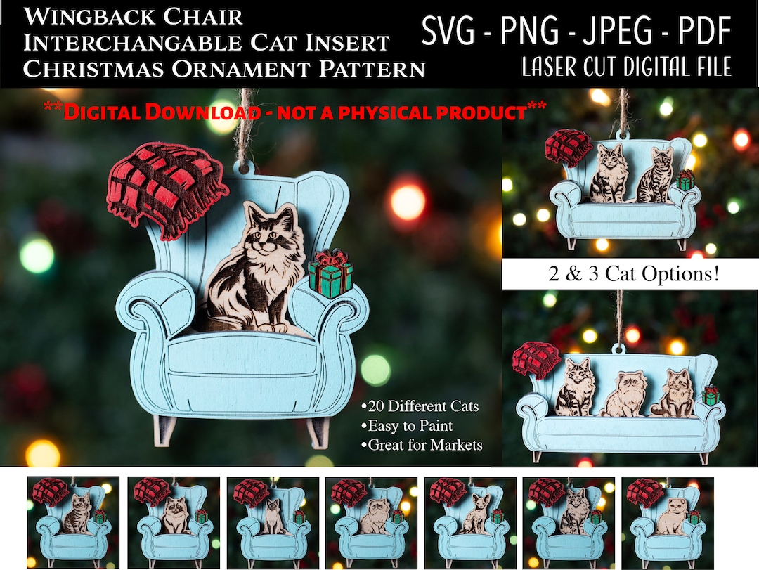 Laser Cut File, Christmas Ornament Digital File, Interchangeable Cat ...