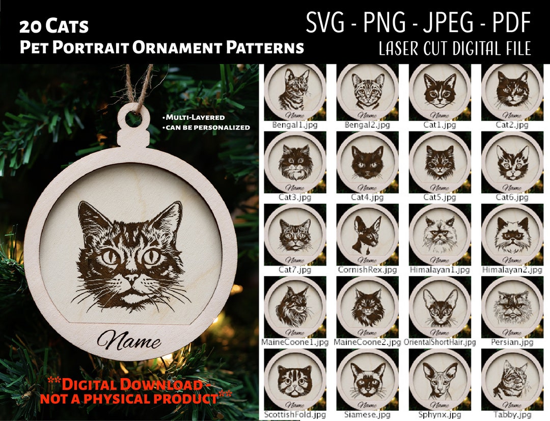 Laser Cut File / Christmas Ornament Digital File / Cat / Kitten ...