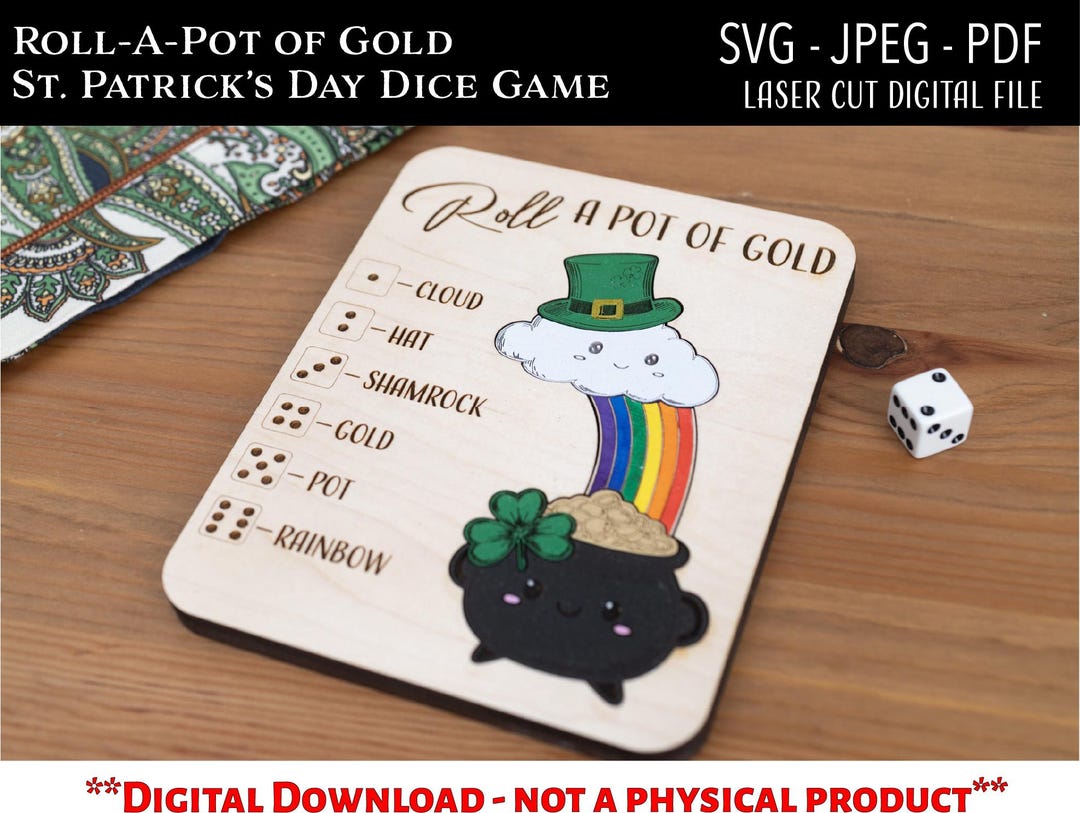 Laser Cut Digital File, St. Patricks Day Roll A Pot of Gold Puzzle Game ...