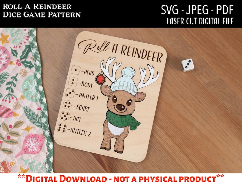 Laser Cut Digital File, Christmas Roll A Reindeer Puzzle Game SVG ...