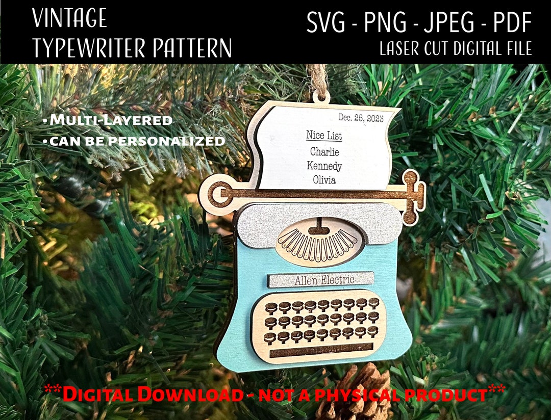 Laser Cut Digital File / Retro Typewriter Family Christmas Ornament SVG ...