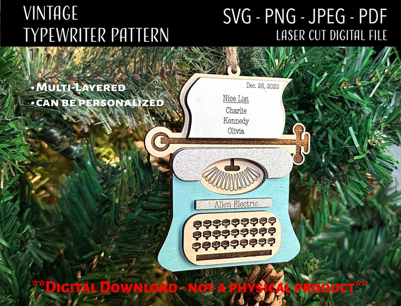 Laser Cut Digital File / Retro Typewriter Family Christmas Ornament SVG ...