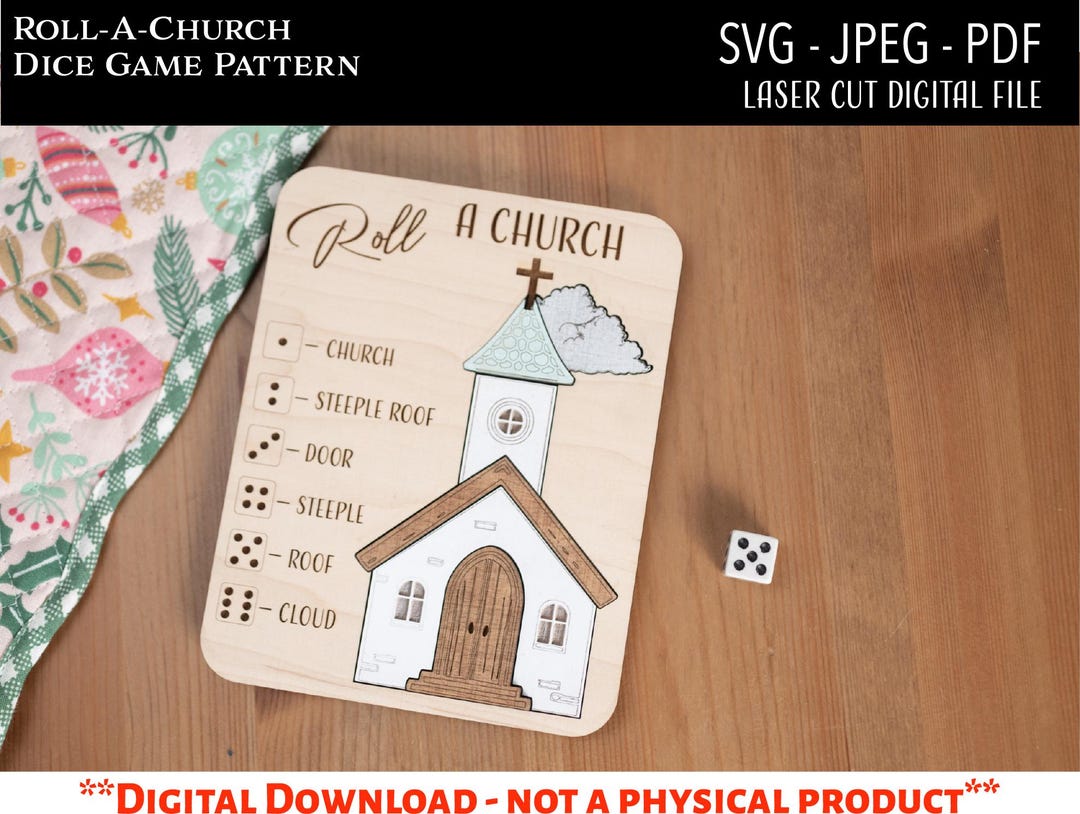 Laser Cut Digital File, Roll A Church Puzzle Game SVG, Glowforge ...