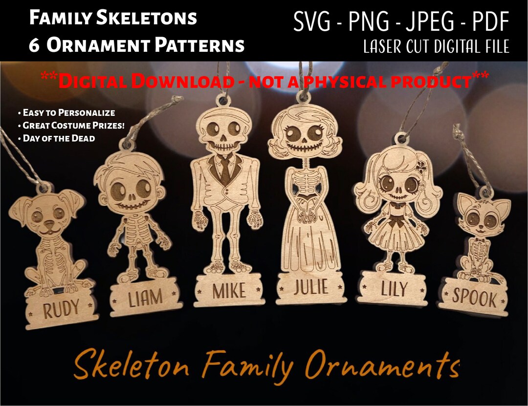 Laser Cut Digital File / Family Skeleton Christmas Ornaments SVG, PNG ...