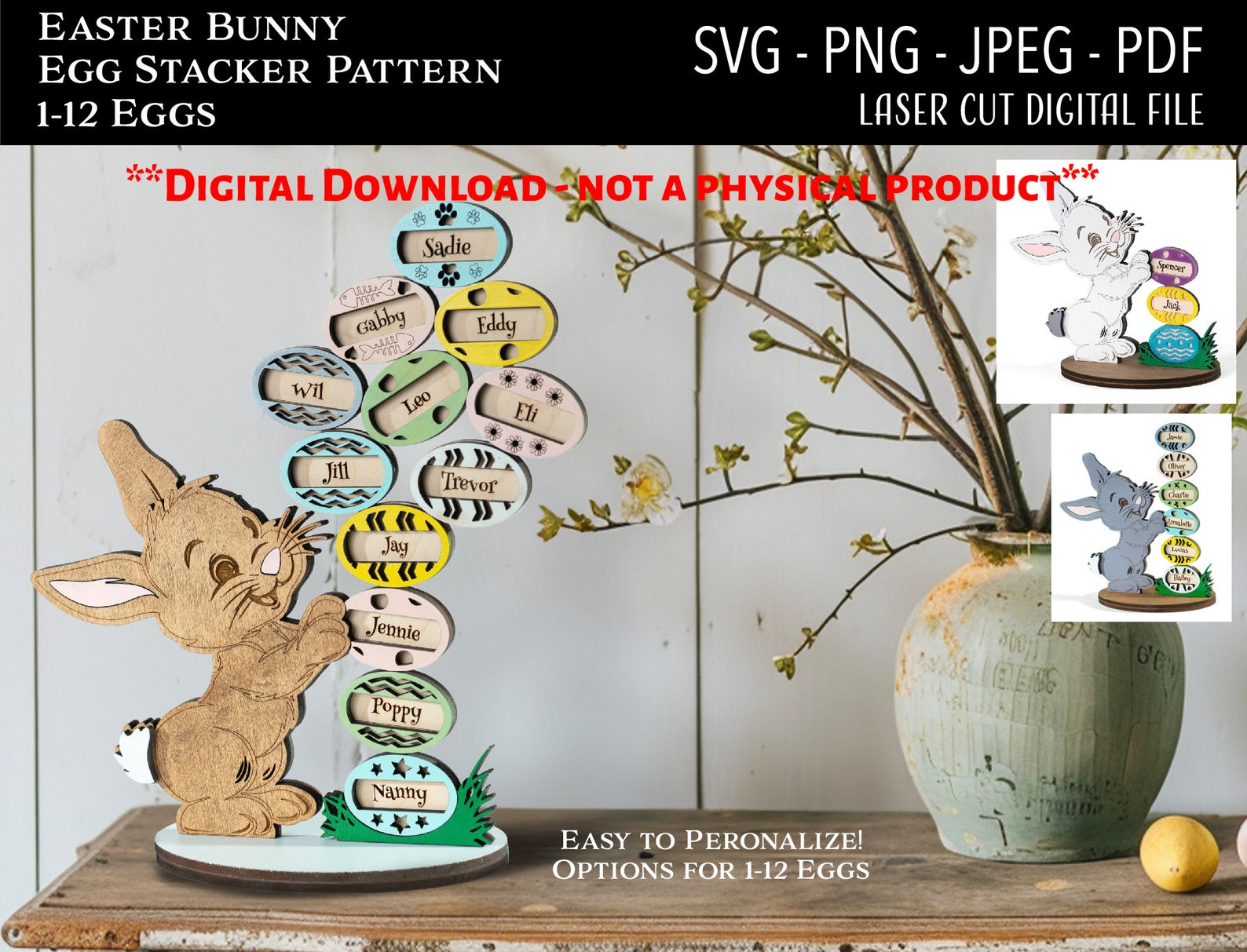 Laser Cut Digital File / Easter Bunny Egg Stacker SVG, PNG / Glowforge ...