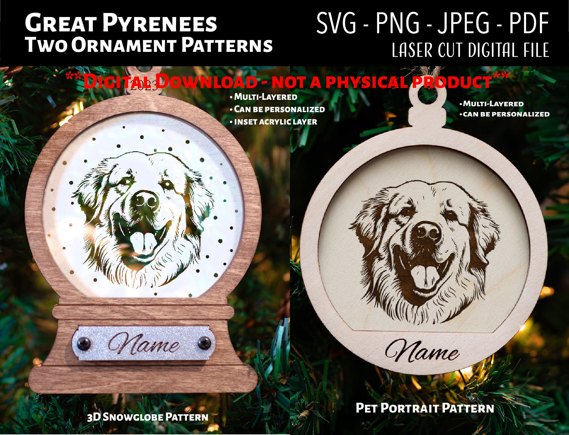 Laser Cut File / 3D Wood and Acrylic Christmas Ornament Digital File ...