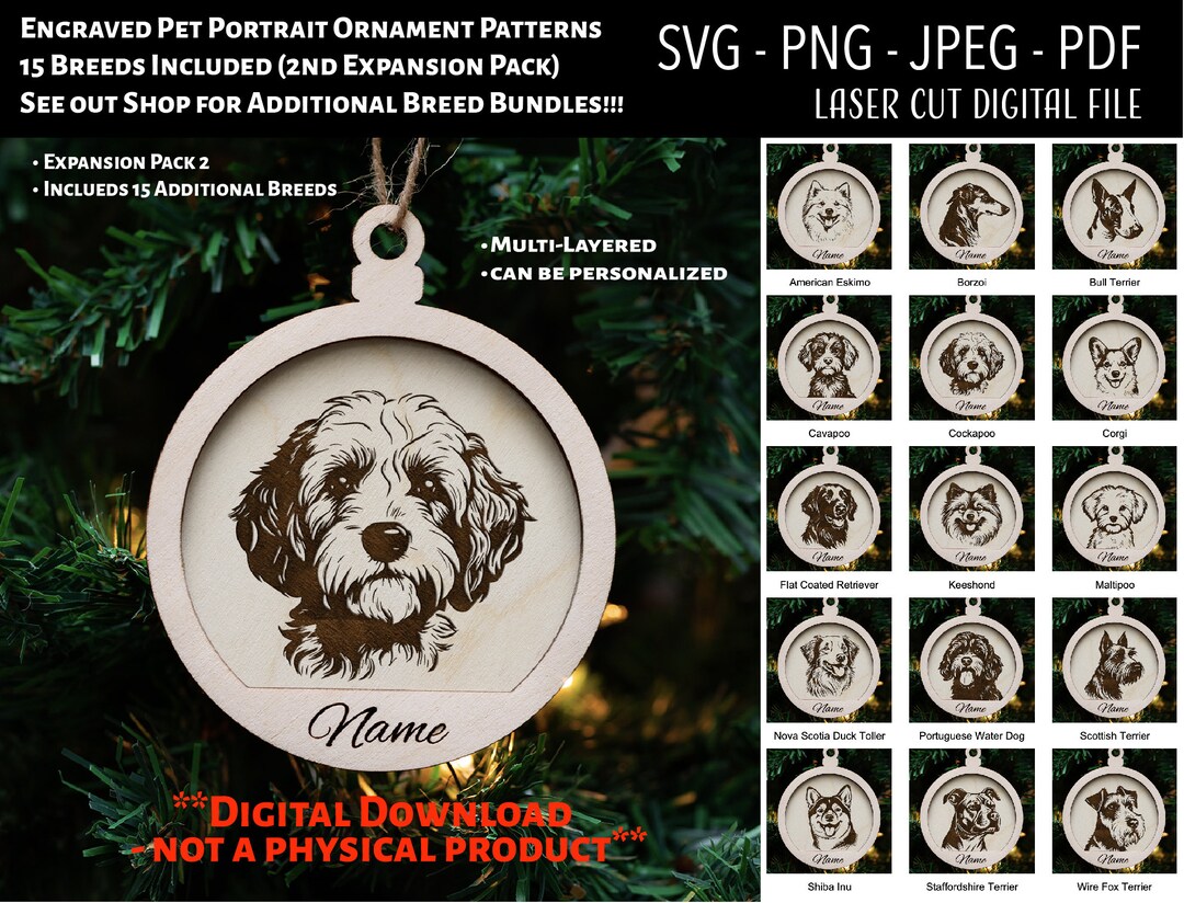 Laser Cut File / Christmas Ornament Digital File / Dog Breed Christmas ...
