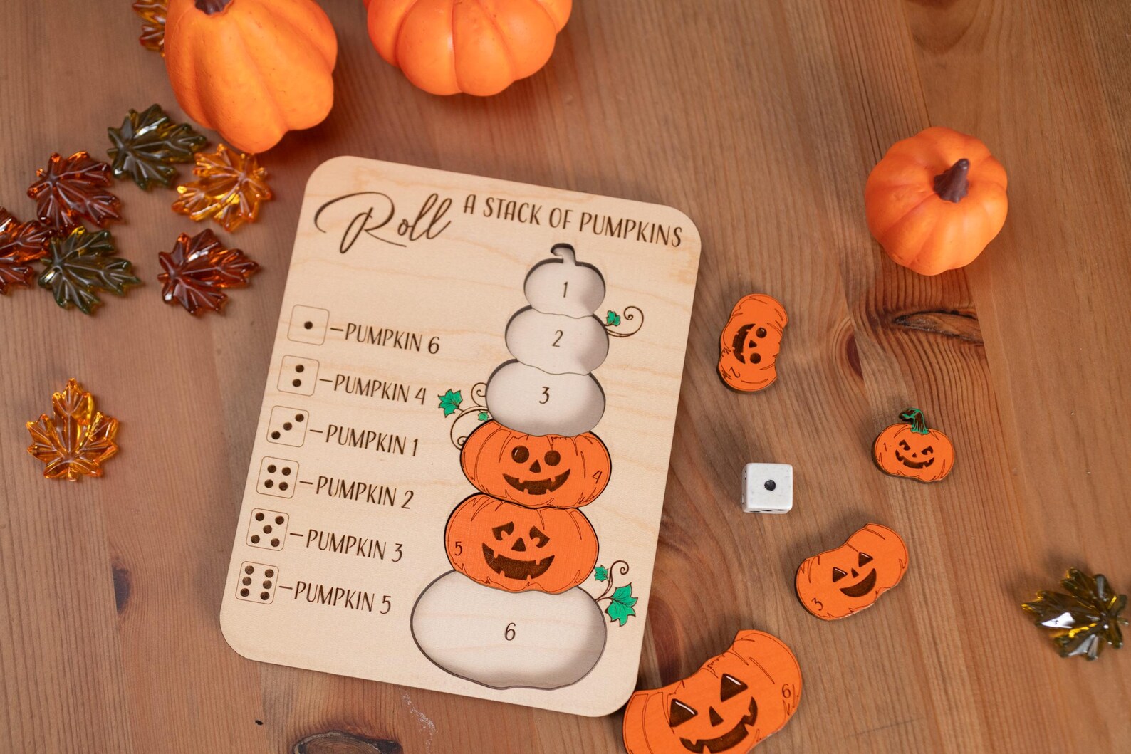 Laser Cut Digital File, Halloween Roll A Stack of Pumpkins Puzzle Game ...