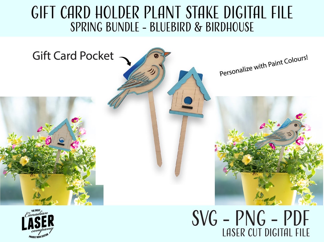 Spring Bundle - Gift Card Holder Plant Stake Digital File, Laser Ready ...