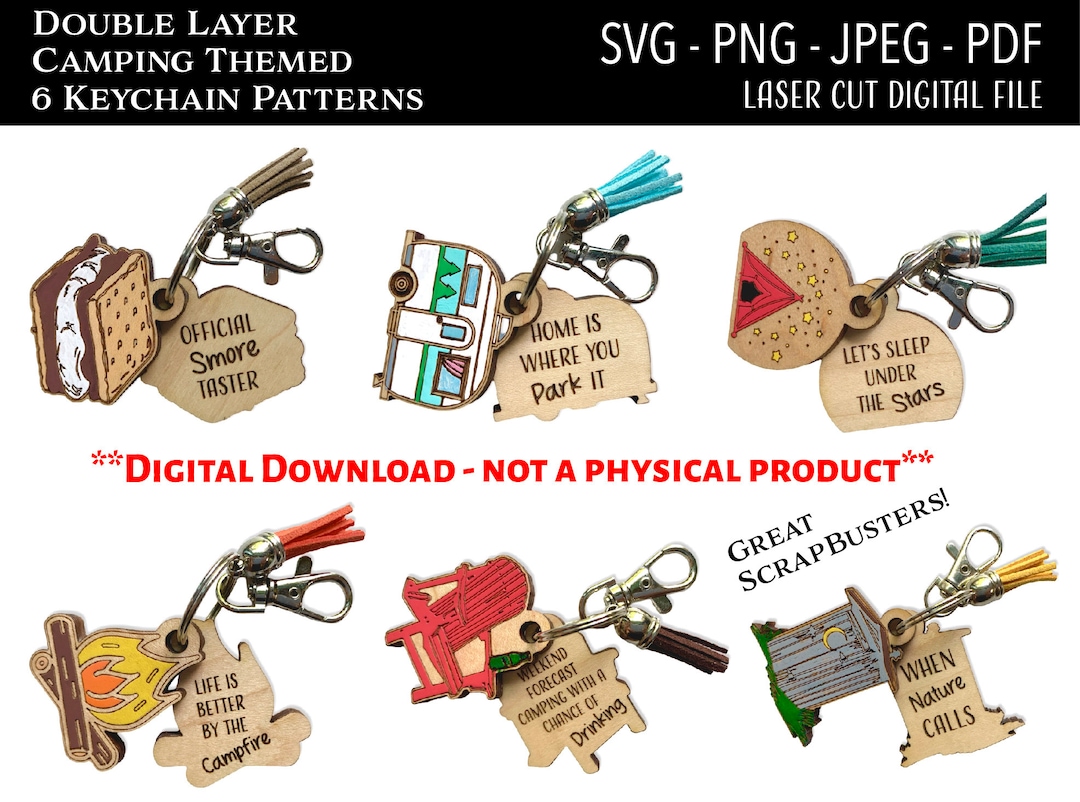 Laser Cut Digital File / Camping Keychain SVG / Glowforge / Campfire ...