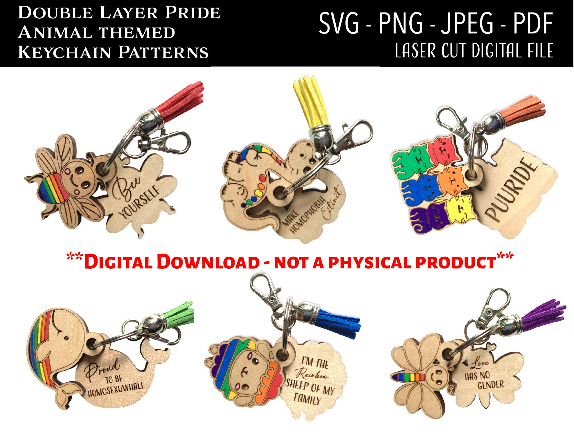 Laser Cut Digital File / Pride Keychain SVG / Glowforge / Gay Pride ...