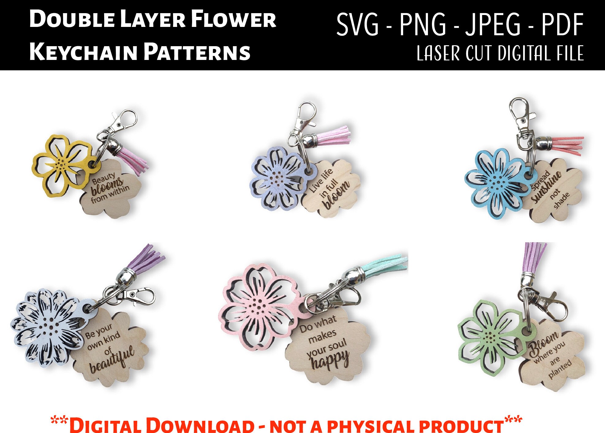 Laser Cut Digital File / Flower Keychain SVG, PNG / Glowforge / Floral ...