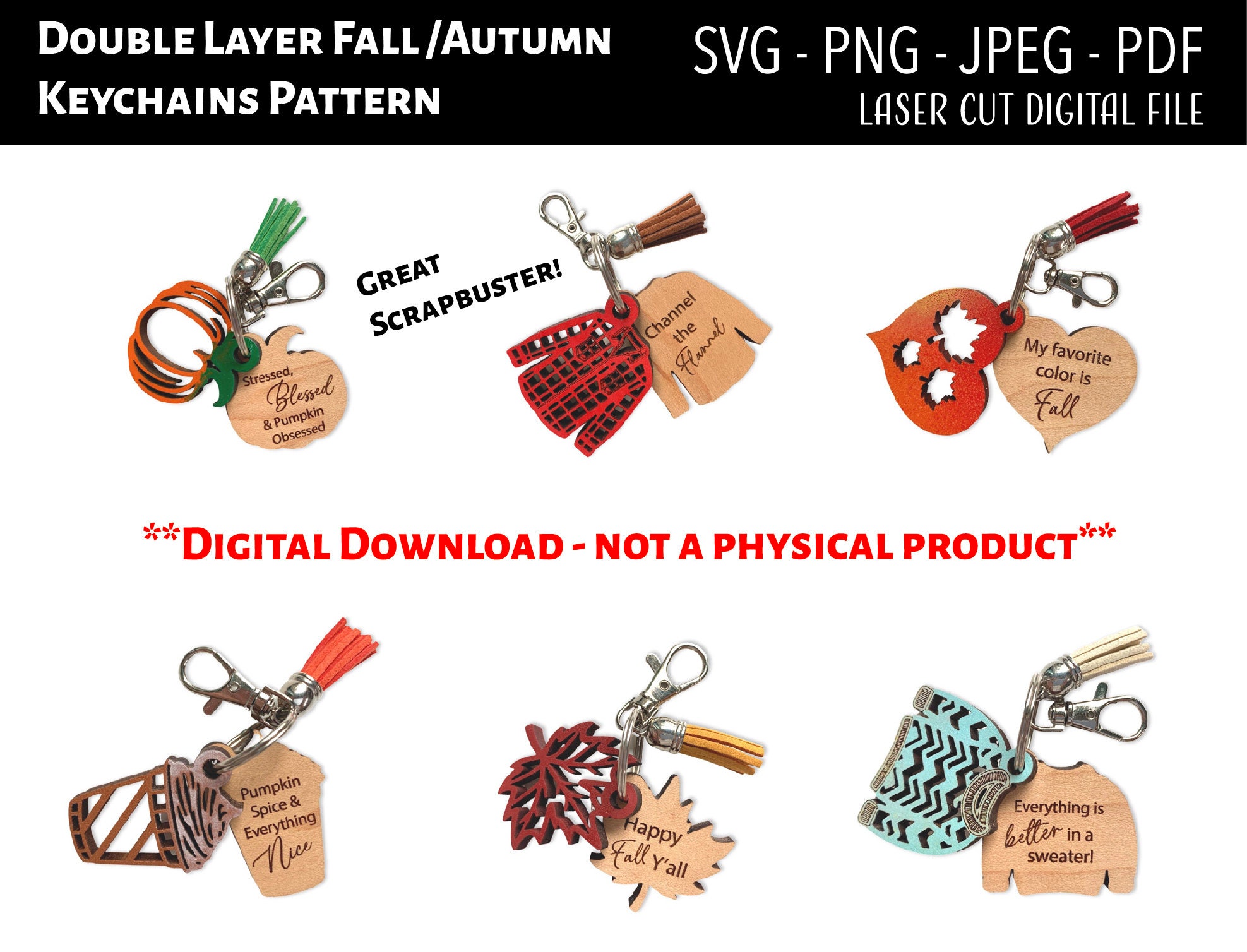 Laser Cut Digital File / Fall Autumn Keychain SVG, PNG / Glowforge ...