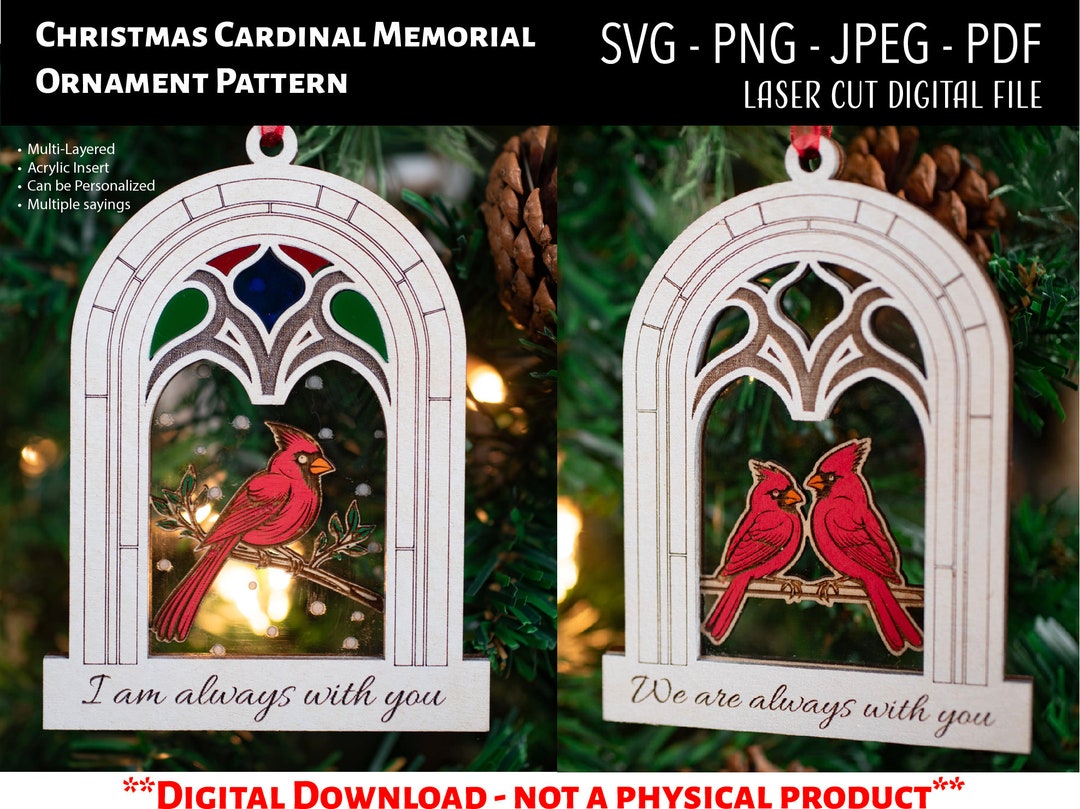 Laser Cut Digital File / Cardinal Memorial Christmas Ornament SVG, PNG ...