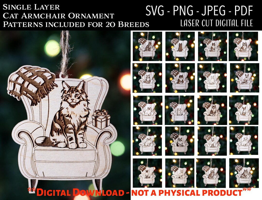 Laser Cut File, Christmas Ornament Digital File, Cat Breed Christmas ...