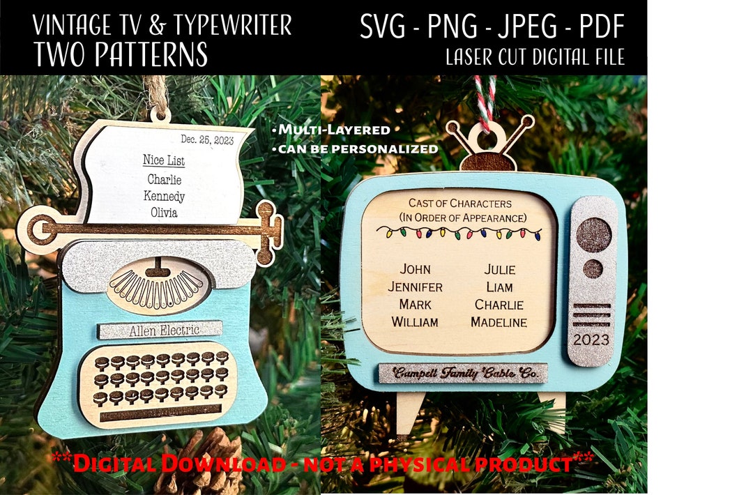 Laser Cut Digital File / Retro Typewriter and Retro TV Family Christmas ...