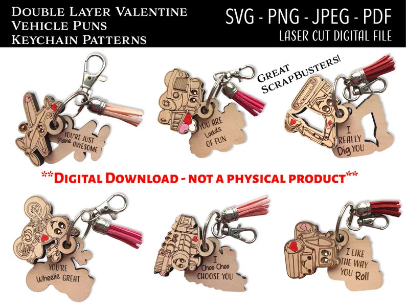 Laser Cut Digital File / Valentine Vehicle Keychain SVG / Glowforge ...