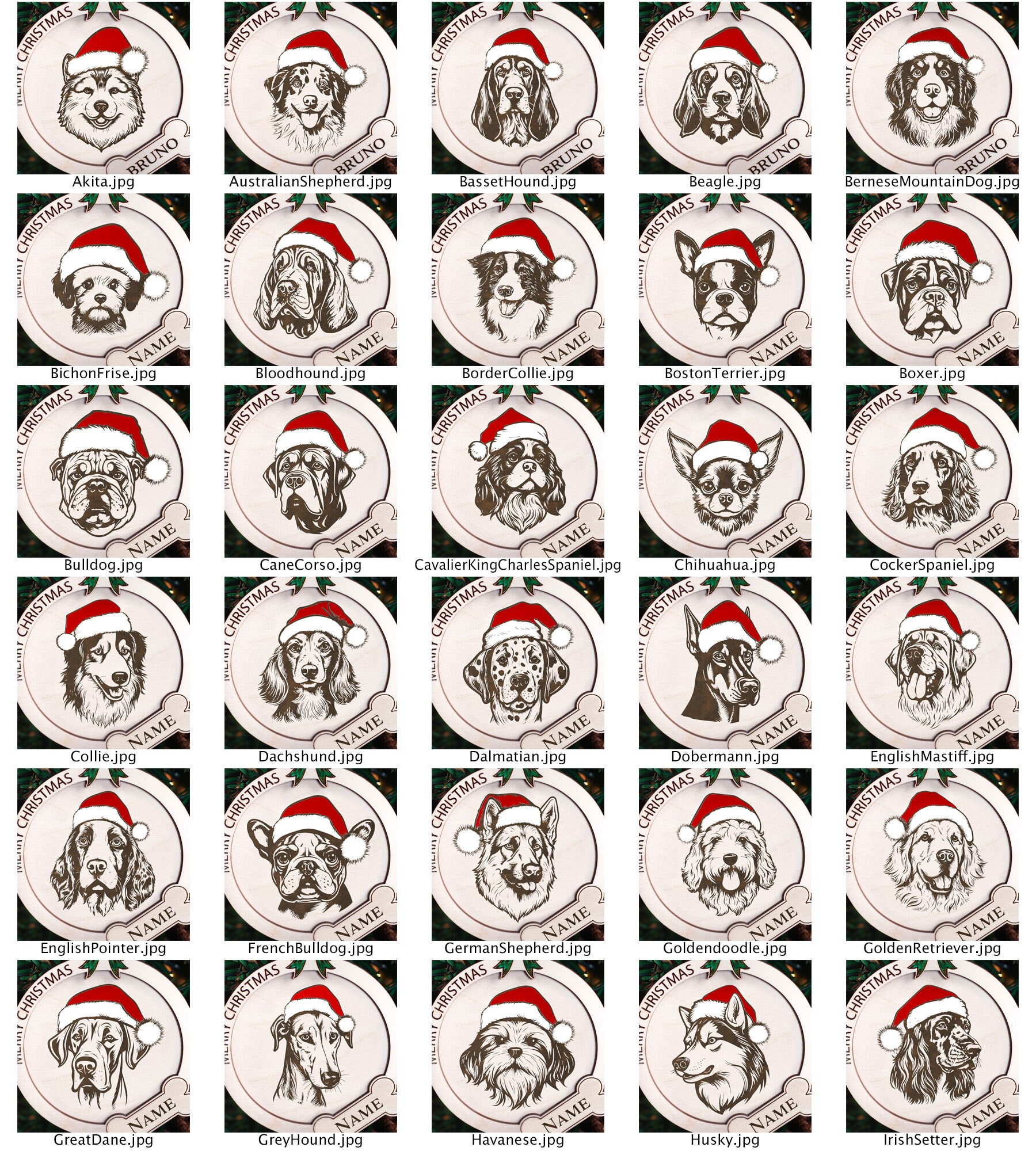 Laser Cut File / Christmas Ornament Digital File / Santa Paws Dog Breed ...