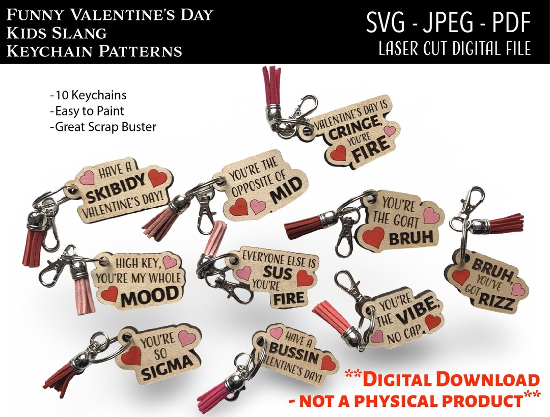 Laser Cut Digital File / Valentine Skibidy Keychains SVG, Rizz Keychain ...