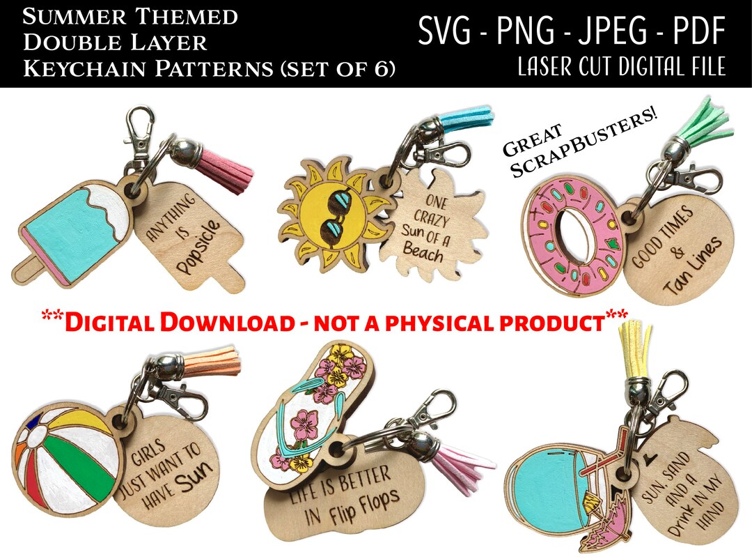 Laser Cut Digital File / Summer Keychain SVG / Glowforge / Beach ...