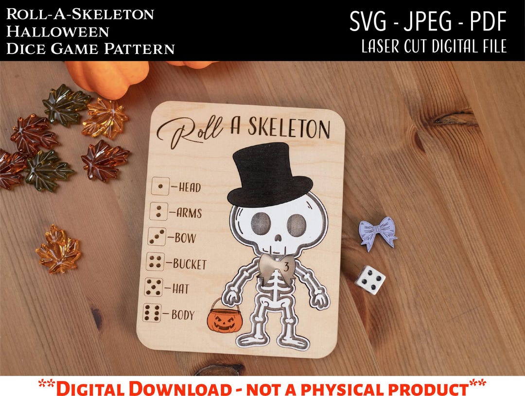 Laser Cut Digital File, Halloween Roll A Skeleton Puzzle Game SVG ...