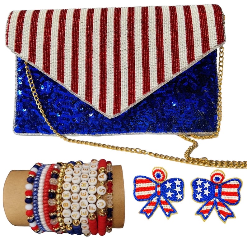 Patriotic Beaded Clutch Purse | 4th of July Handbag With Strap - Etsy