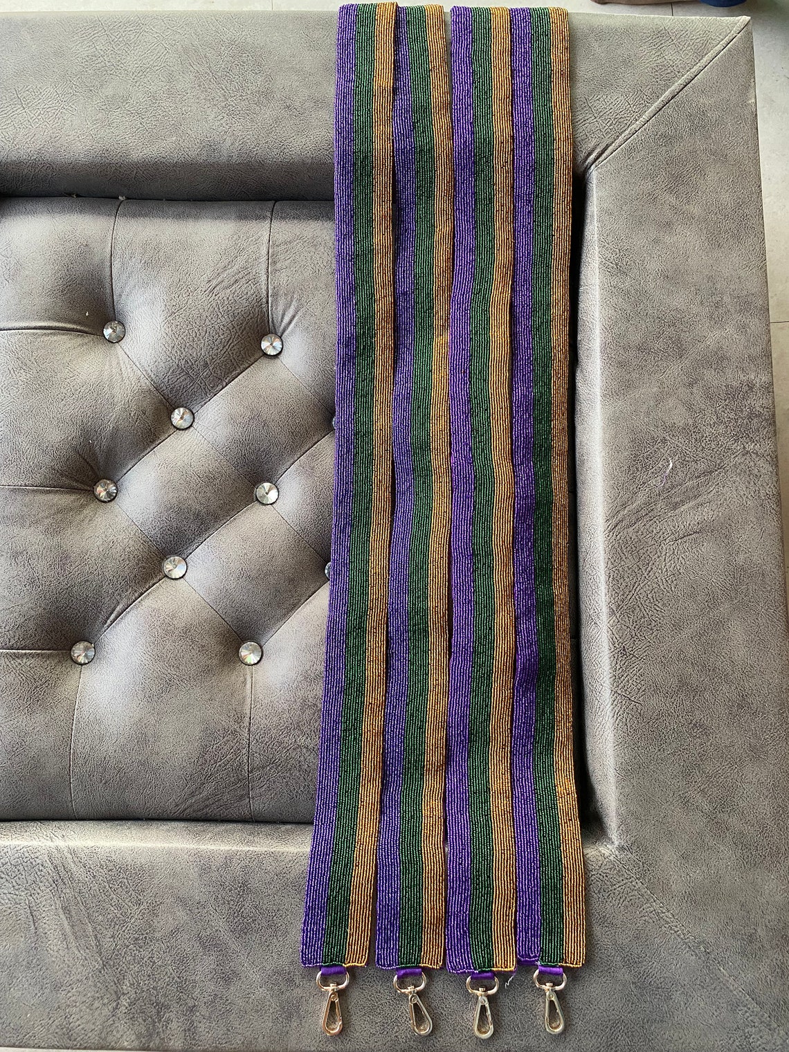 NEW Mardi Gras Seed Bead Straps , Seed Bead Purse Straps, Handmade ...