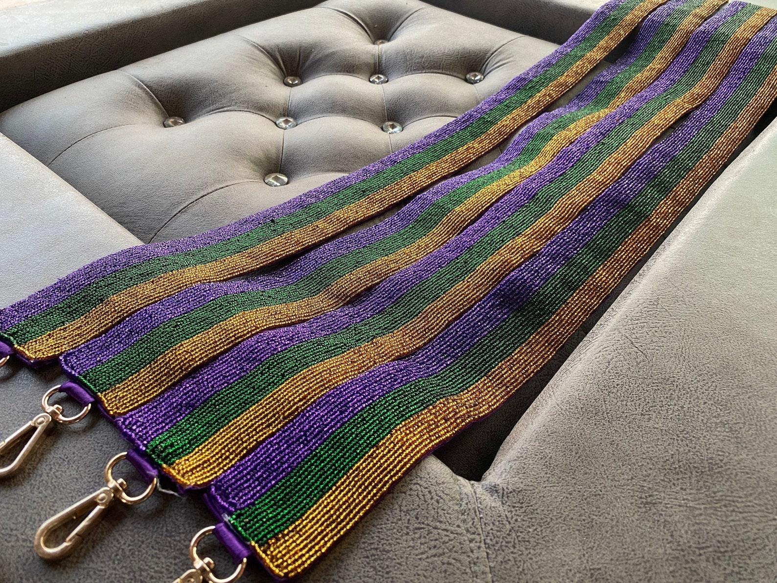 NEW Mardi Gras Seed Bead Straps , Seed Bead Purse Straps, Handmade ...