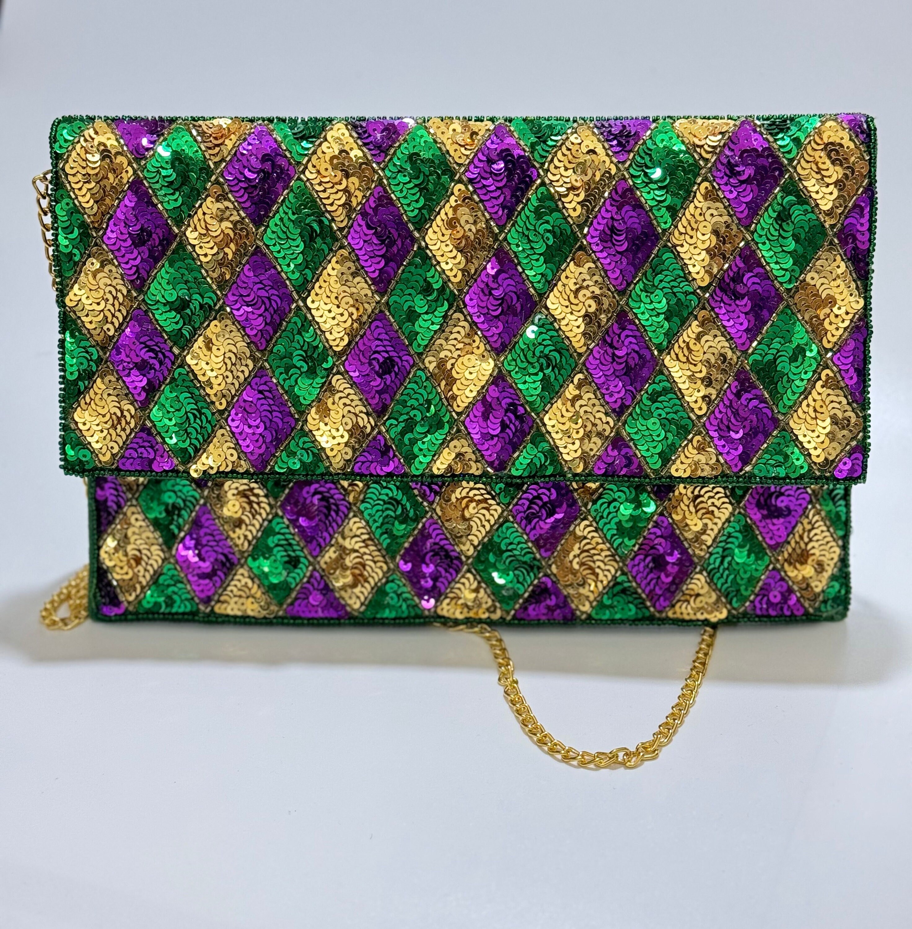 Mardi Gras Beaded Clutch, Mardi Gras Purse, Mardi Gras Beaded Bag ...