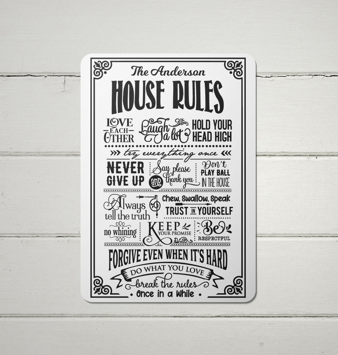 Personalised House Rules, Metal Sign, Gift for the Home Retro Plaque ...
