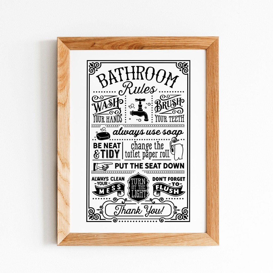 Funny Bathroom Rules Print: Vintage Restroom Wall Art - Etsy
