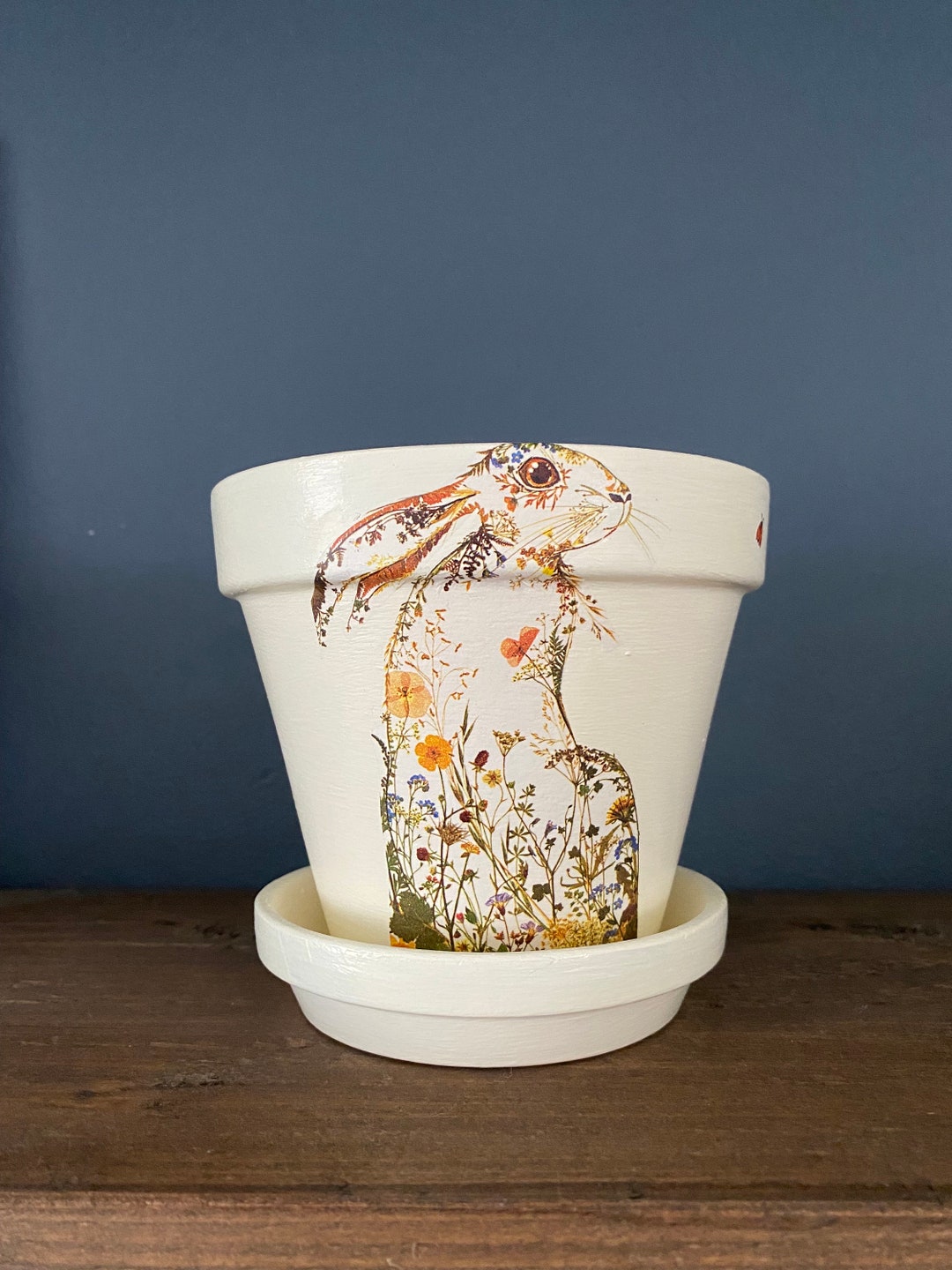 Wildflower Hare Decoupaged Plant Pot, Indoor Planter, Gift for the Home ...