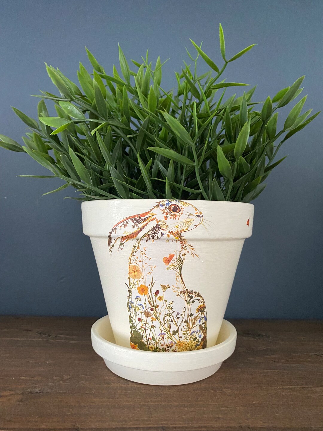 Wildflower Hare Decoupaged Plant Pot, Indoor Planter, Gift for the Home ...