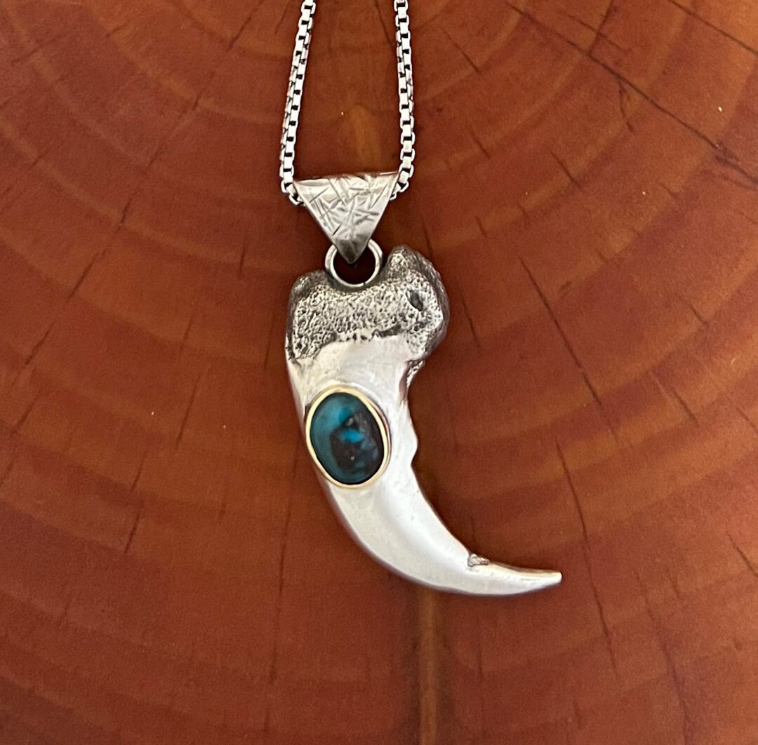 Bisbee Turquoise Western Style Grizzly Bear Claw Pendant W/ 18k Gold ...