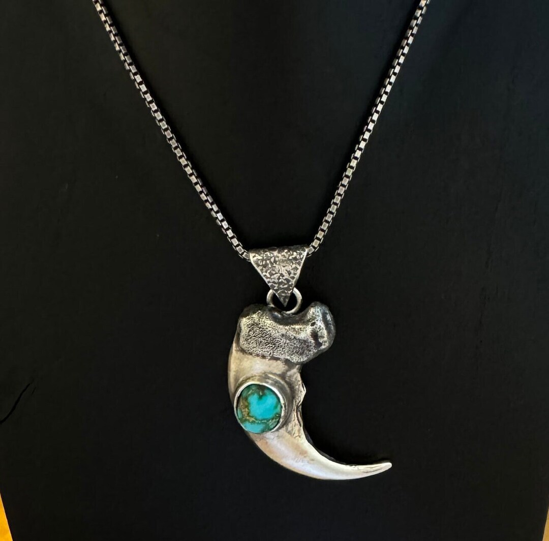 Western Style Grizzly Bear Claw Pendant With Sonoran Mountain Turquoise ...