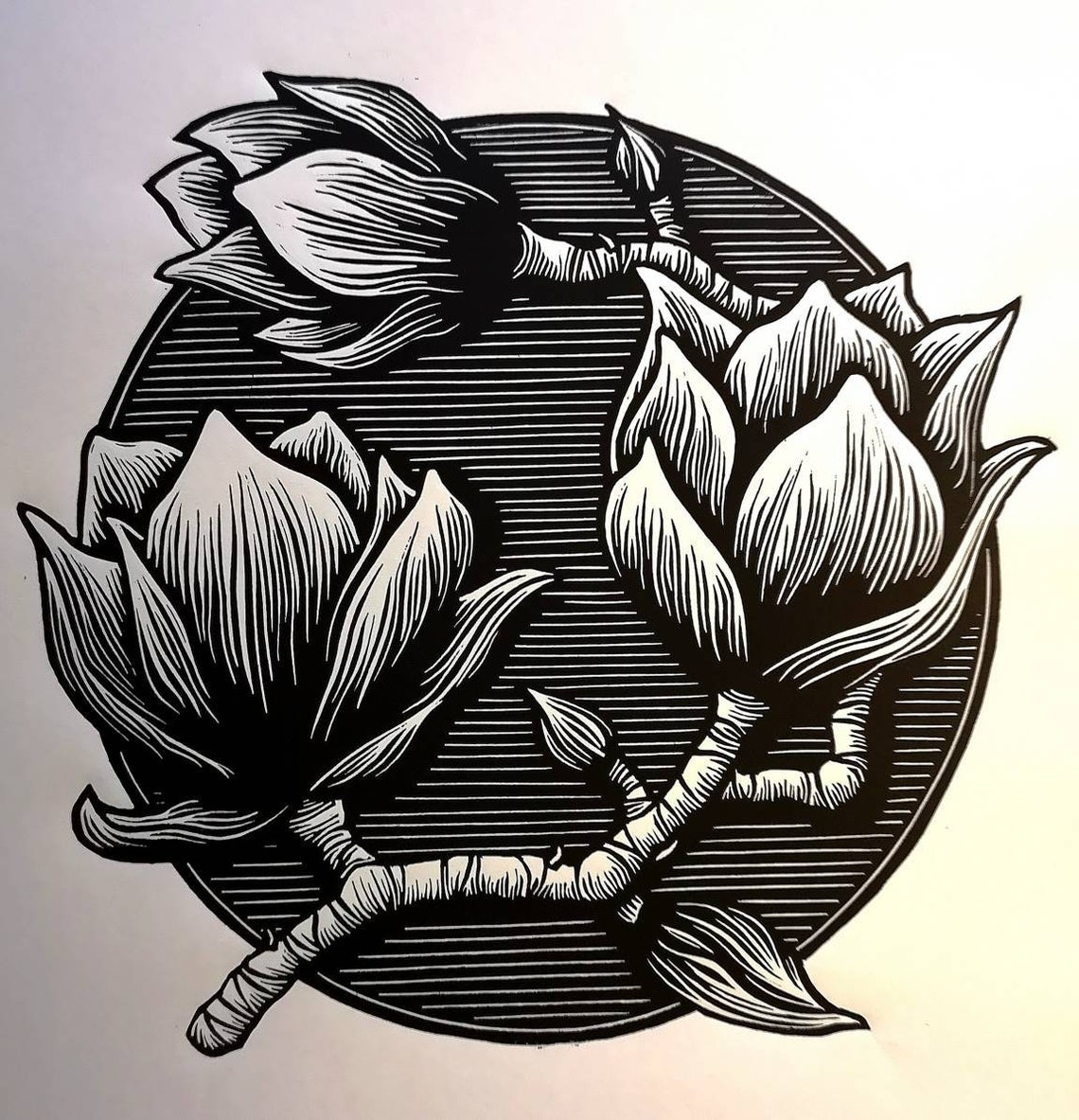 Magnolia- Botanical Linocut/linoprint - Etsy