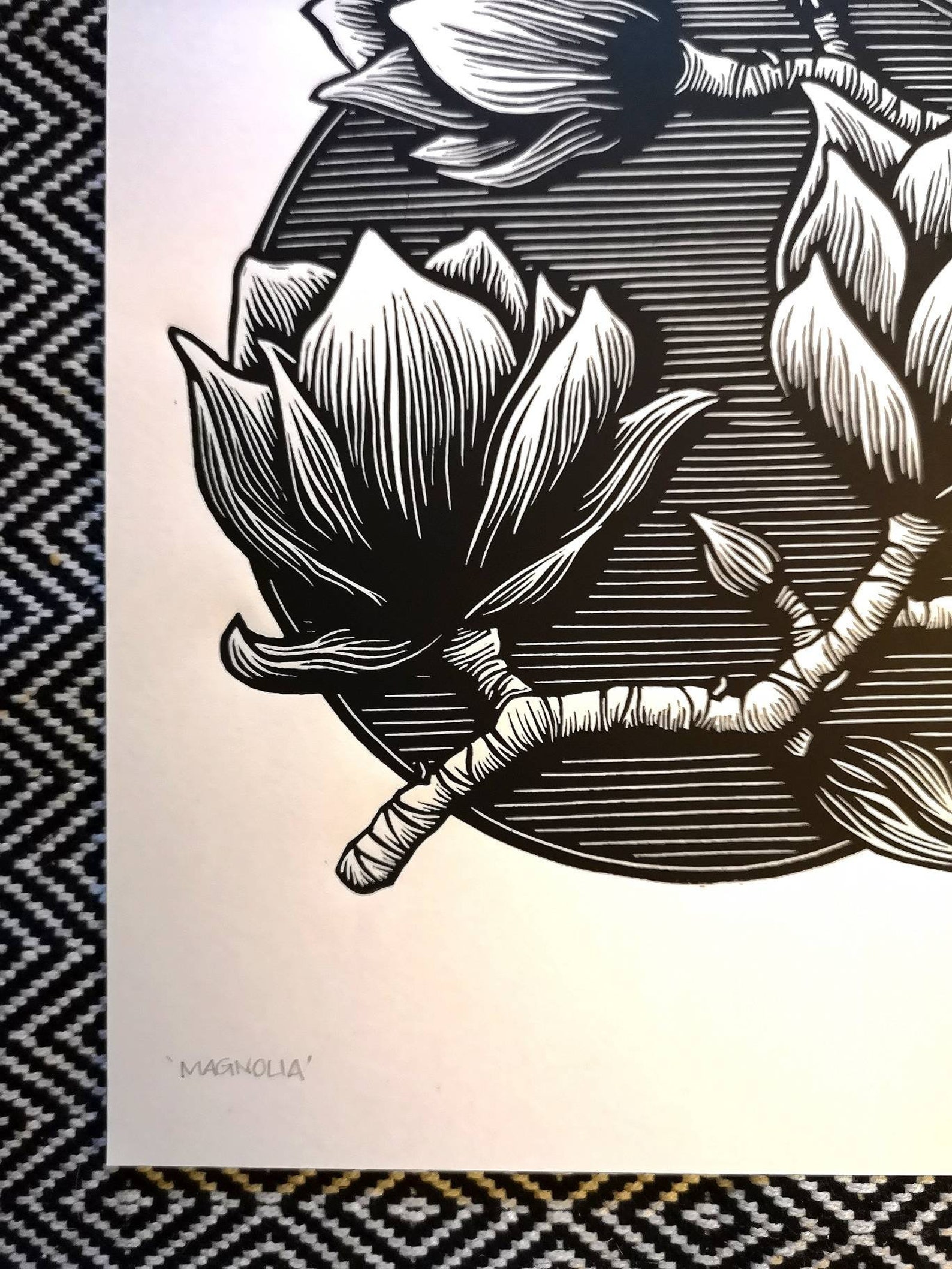 Magnolia- Botanical Linocut/linoprint - Etsy