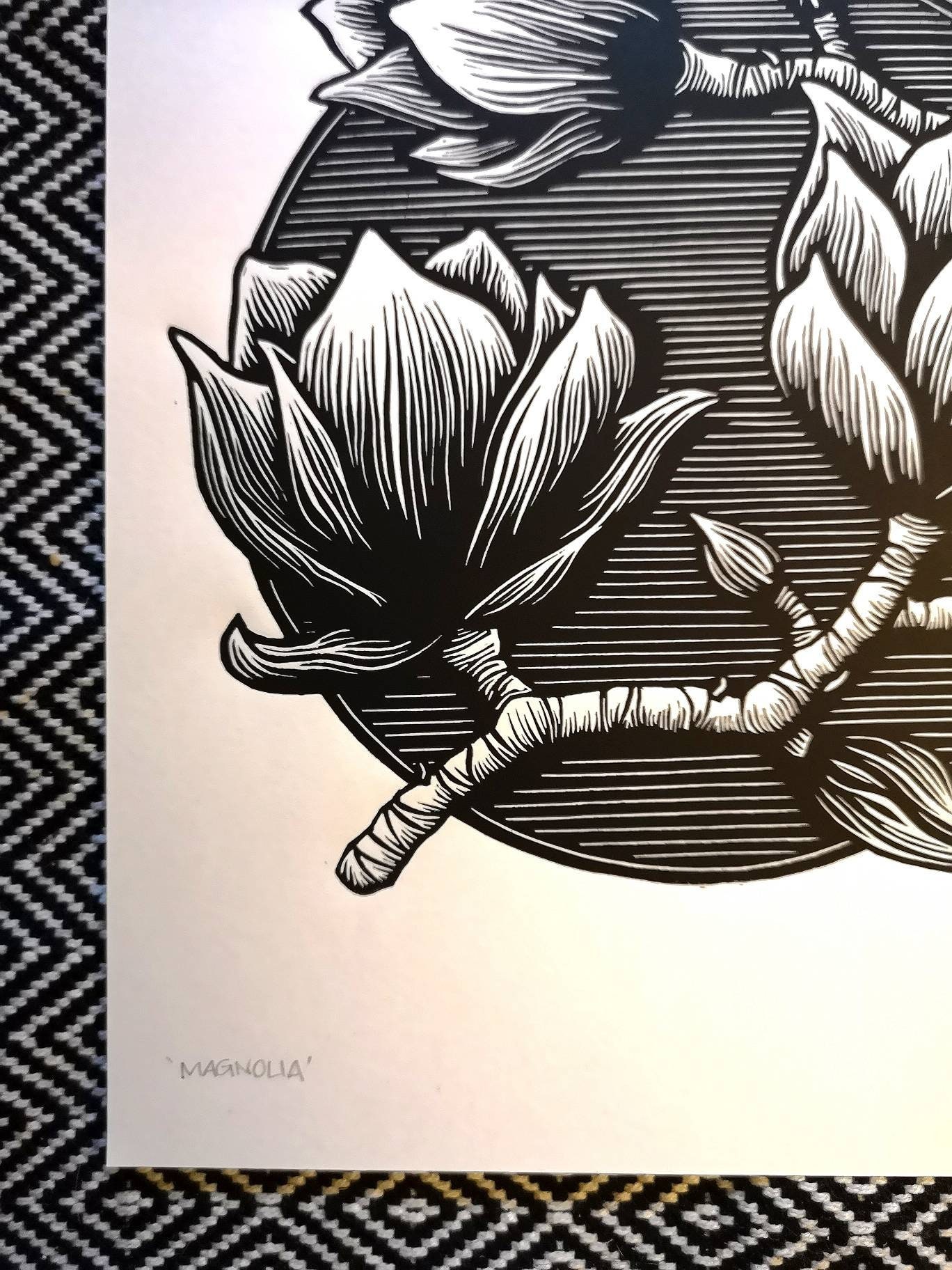 Magnolia- Botanical Linocut/linoprint - Etsy