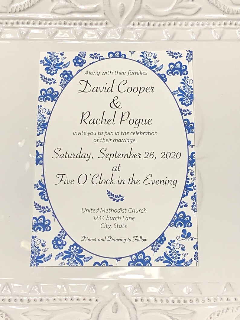 Dutch Blue Pattern Wedding Invitation Suit, Printed RSVP, Detail Card ...