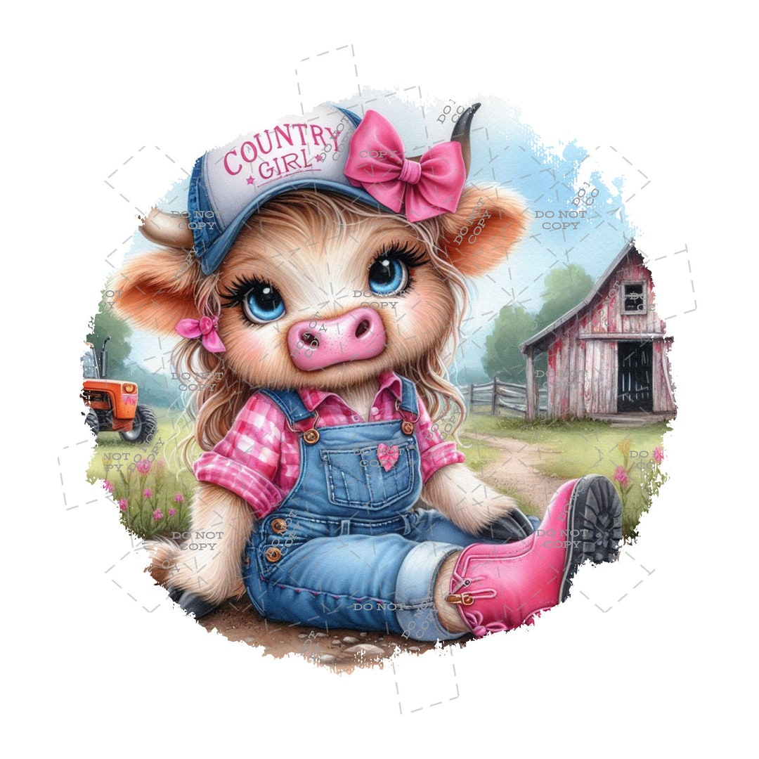 Highland Cow Country Girl Farm Scene | Red Tractor | PNG Digital ...