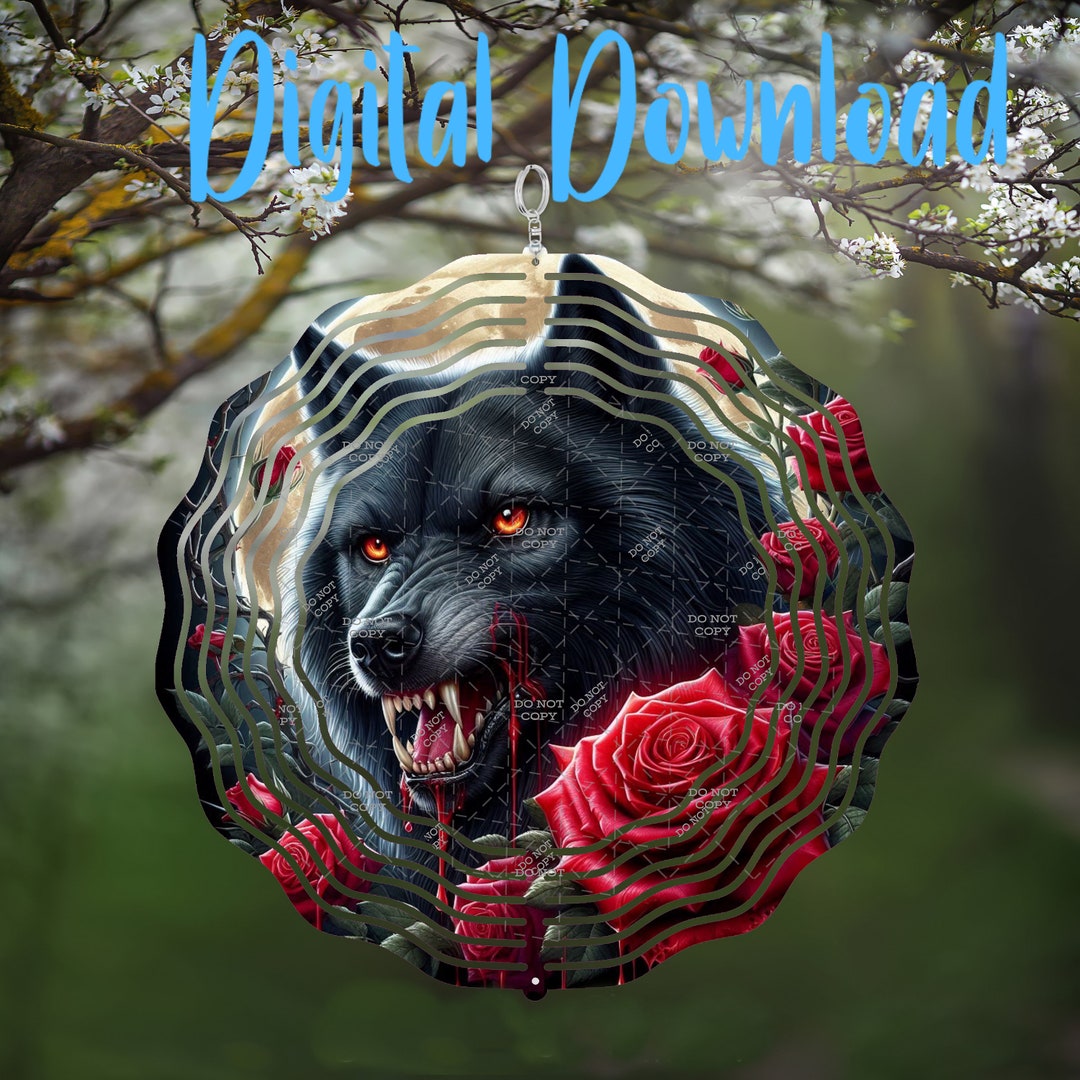 Wolf Red Roses Wind Spinner Digital Design Download Png File - Etsy