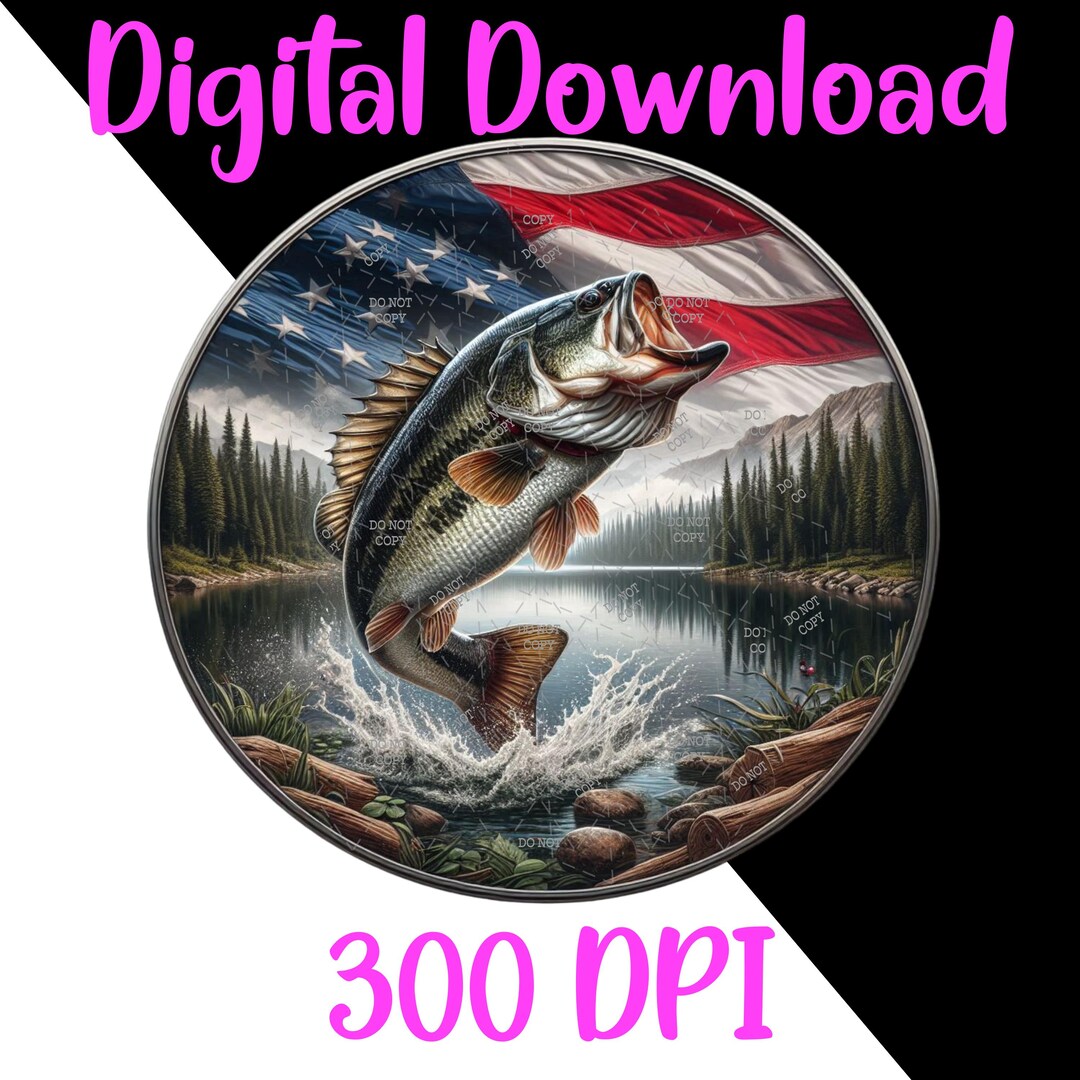 American Flag Bass Fish | Forest Mountain | Fishing | Digital Download ...