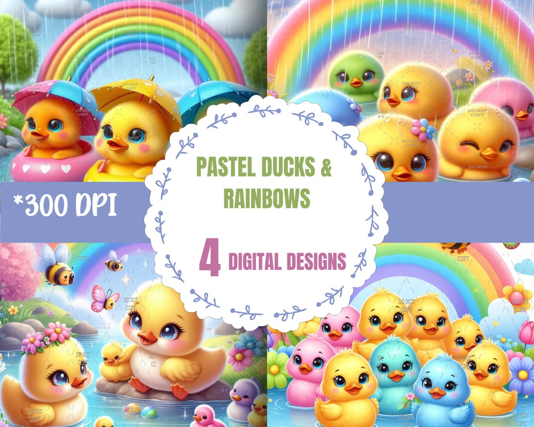 Pastel Ducks & Rainbow Bundle of 4 Watercolor Clipart Digital Download ...