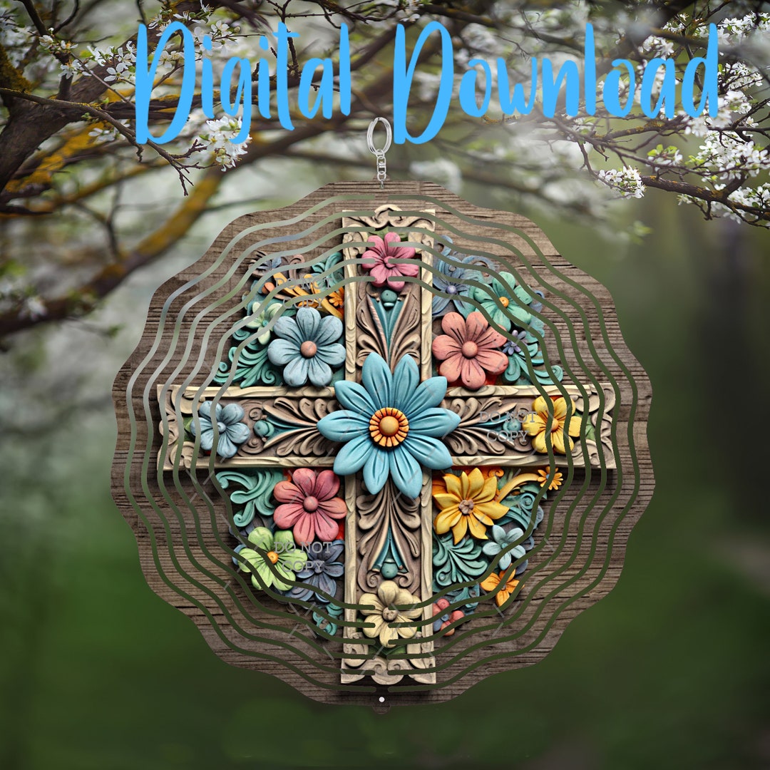 Carved Christian Cross Flowers Wind Spinner - Digital Design - Download ...